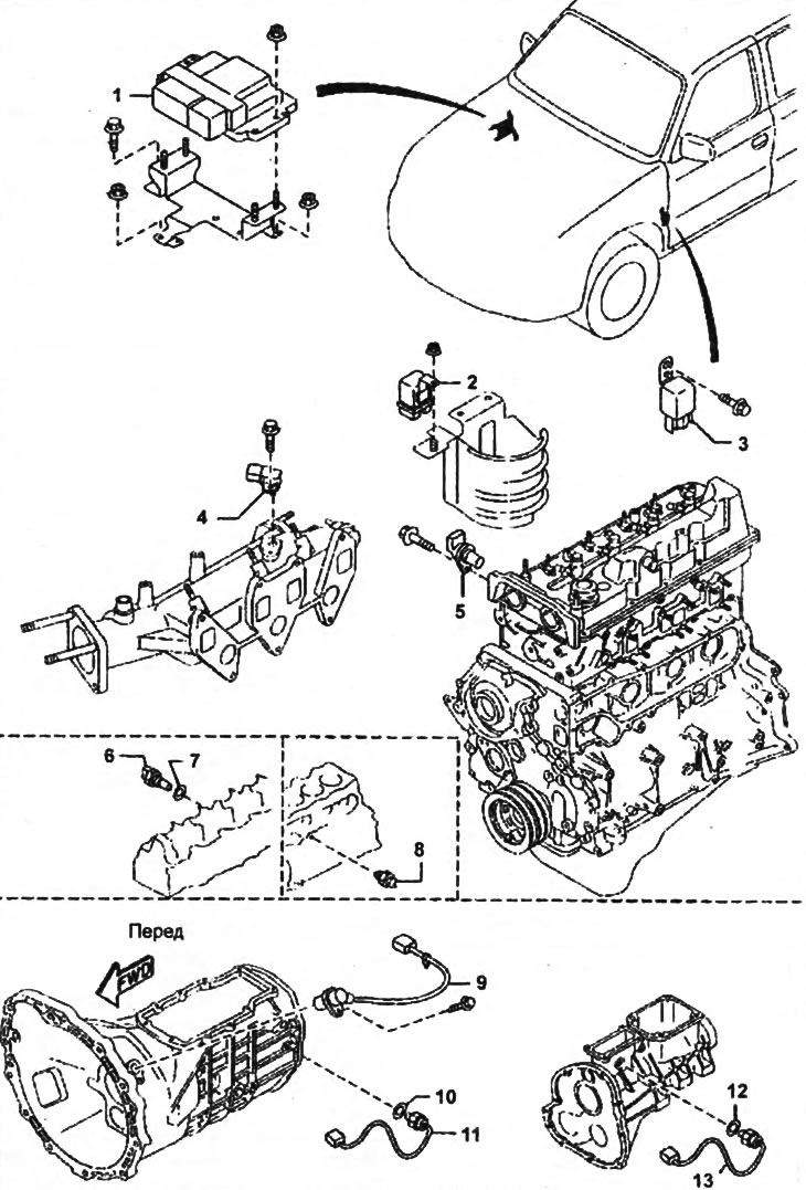 Location of sensors and relays (Mazda BT-50 (1) 2006-2011: Power unit ...
